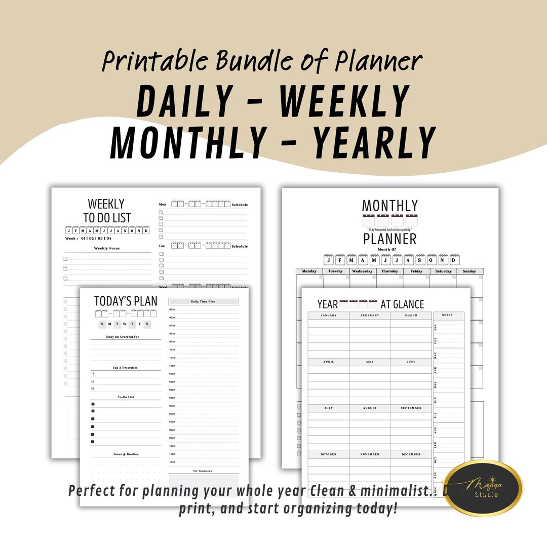 Undated Planner Printable | Yearly, Monthly, Weekly, and Daily ...