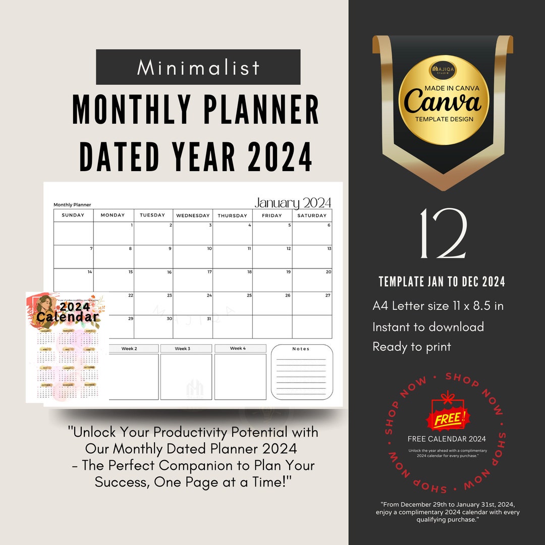 2024 Monthly Dated Calendar Free Calendar, Personal Organizer Dated ...