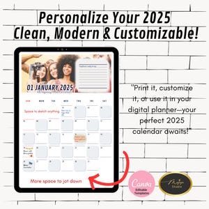 2025 Editable Calendar Template: Custom Printable Canva Pages (digital ...