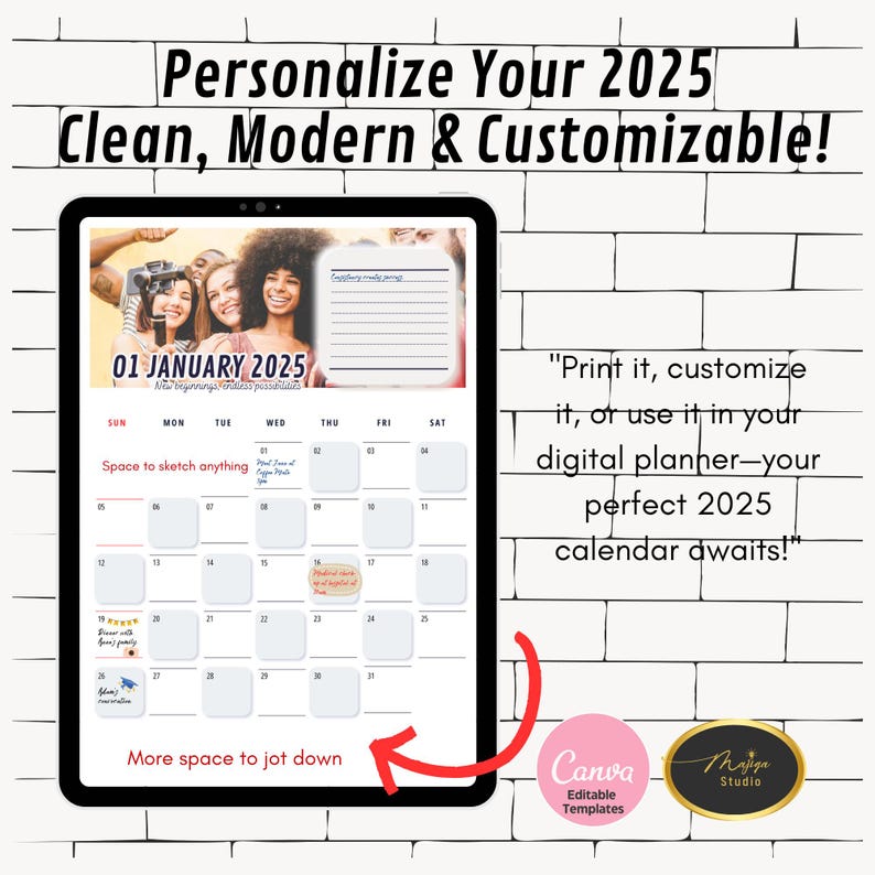 2025 Editable Calendar Template: Custom Printable Canva Pages (digital ...