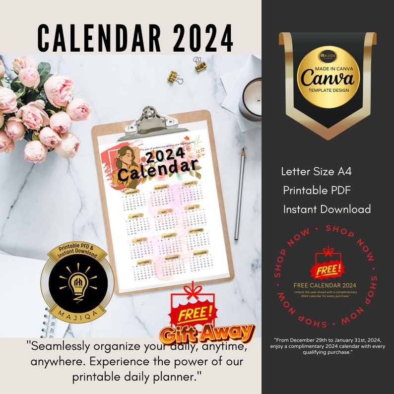 Daily Planner Free Calendar 2024 ,daily Schedule, Goals Planner, Daily ...