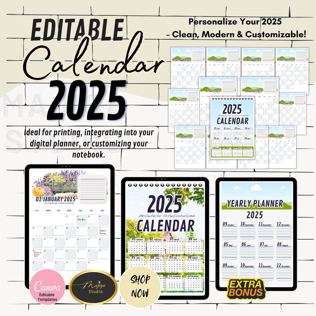2025 Editable Calendar Template: Custom Printable Canva Pages (digital ...