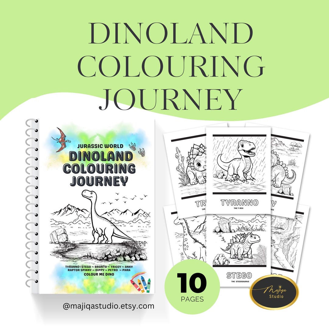 Dino Fun Coloring Pages: 10 Printable Dinosaur Pages, Cute Dinosaur ...