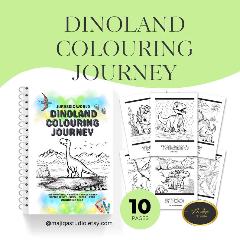 Dino Fun Coloring Pages: 10 Printable Dinosaur Pages, Cute Dinosaur ...