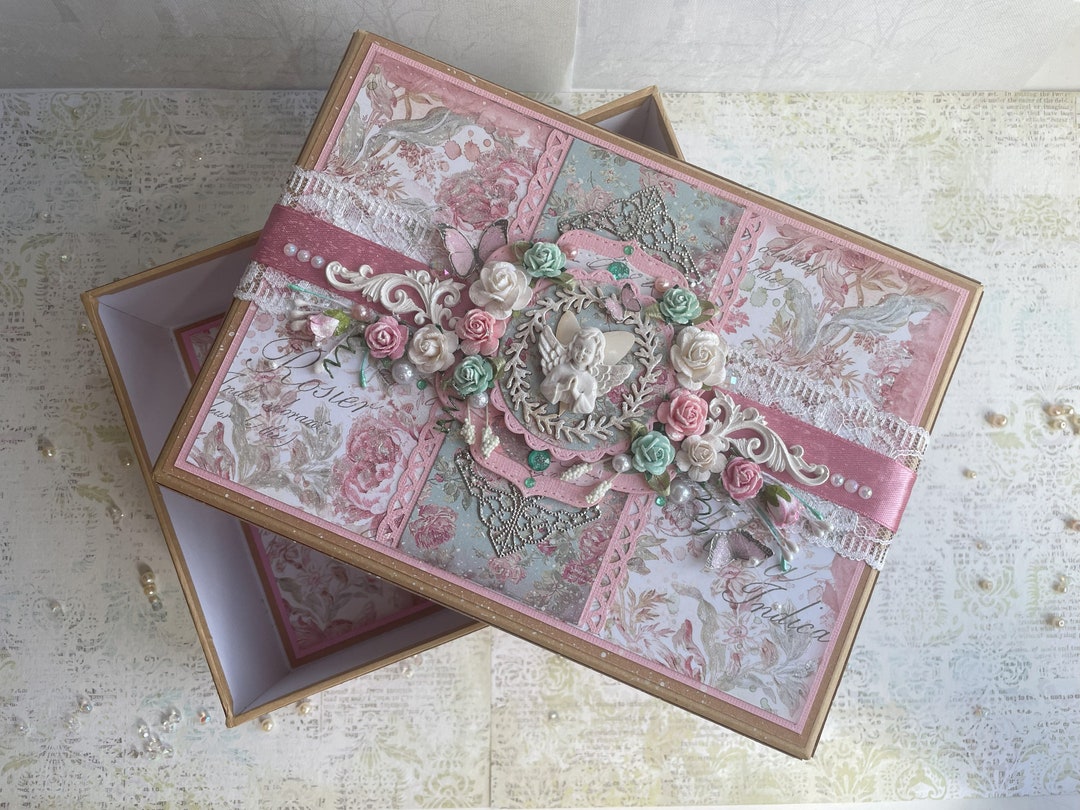 Ethereal Shabby Chic Trinket Box With Angel Motifs and Ribbon Trim ...