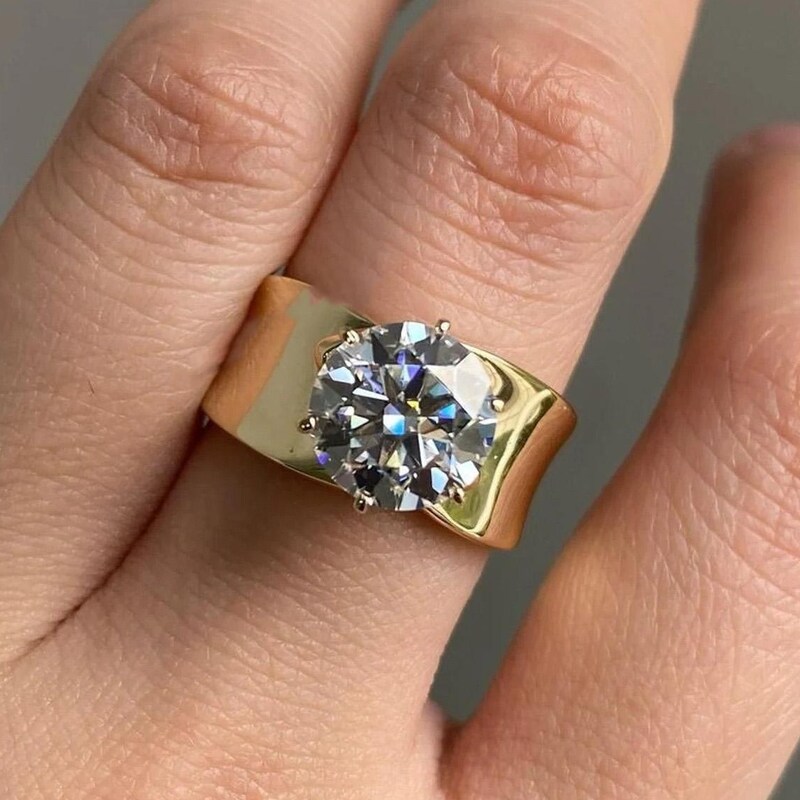 Wide Band Solitaire Ring - Etsy