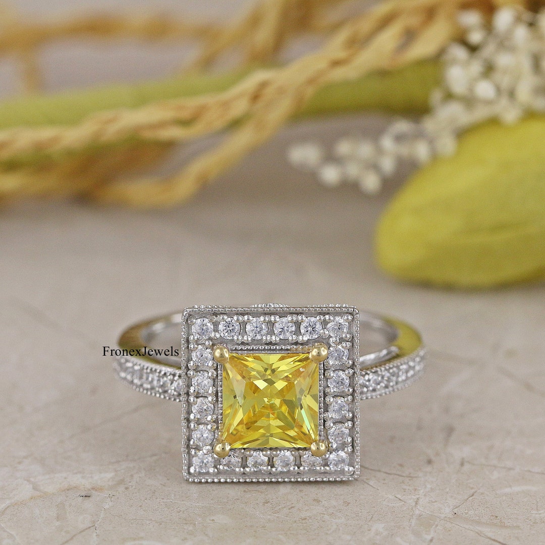 Canary Yellow Ring/ Yellow Princess Cut Diamond Engagement Ring ...
