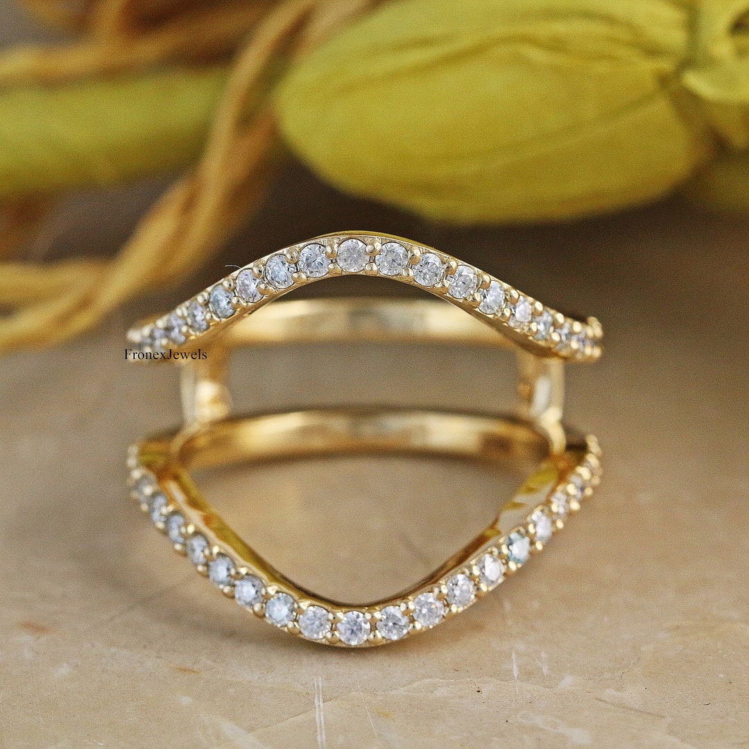 Aggie Moissanite Ring/ Enhancer Wedding Diamond Ring/ 14K Solid Yellow ...