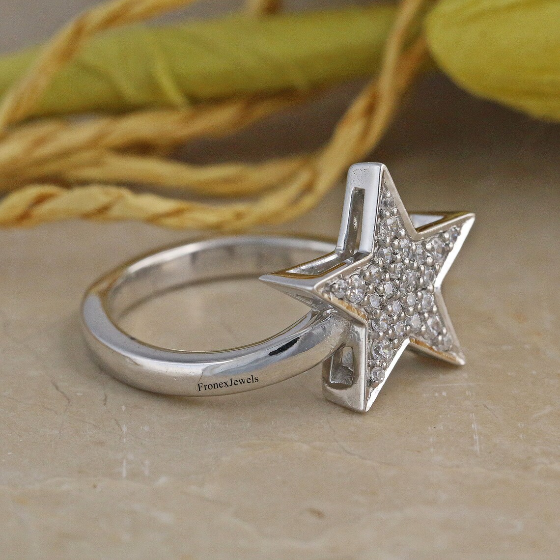 Pave Star Moissanite Ring/ Star Shape Ring/ Round Colorless Moissanite ...
