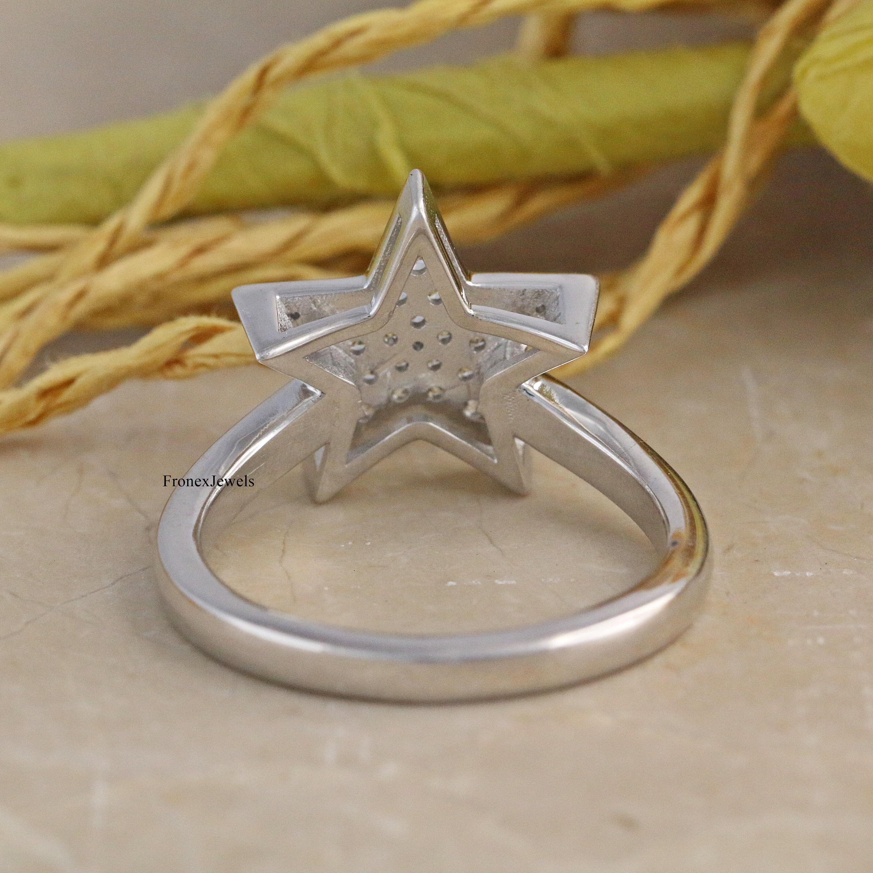 Pave Star Moissanite Ring/ Star Shape Ring/ Round Colorless Moissanite ...