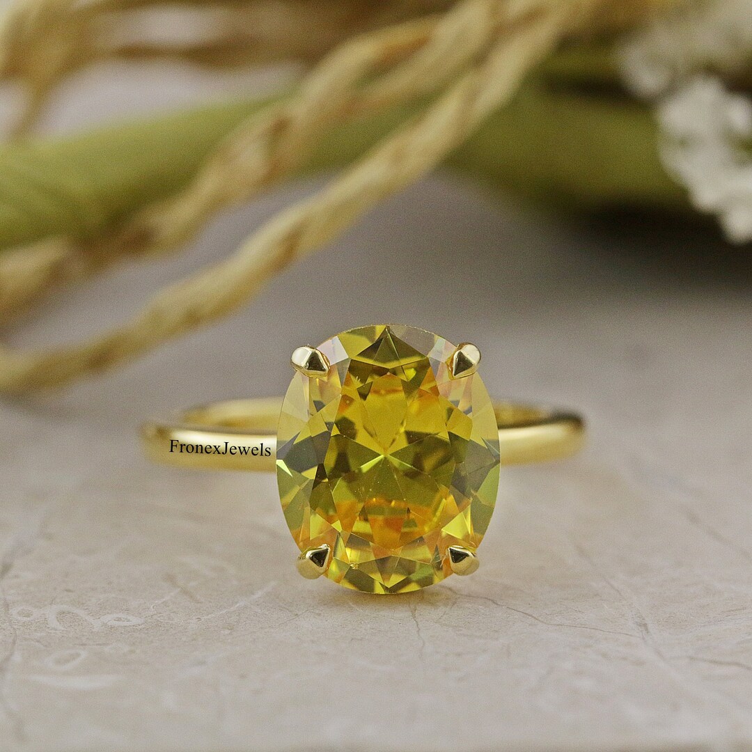 Canary Yellow Oval Engagement Ring/ Solitaire Wedding Ring in 14K ...