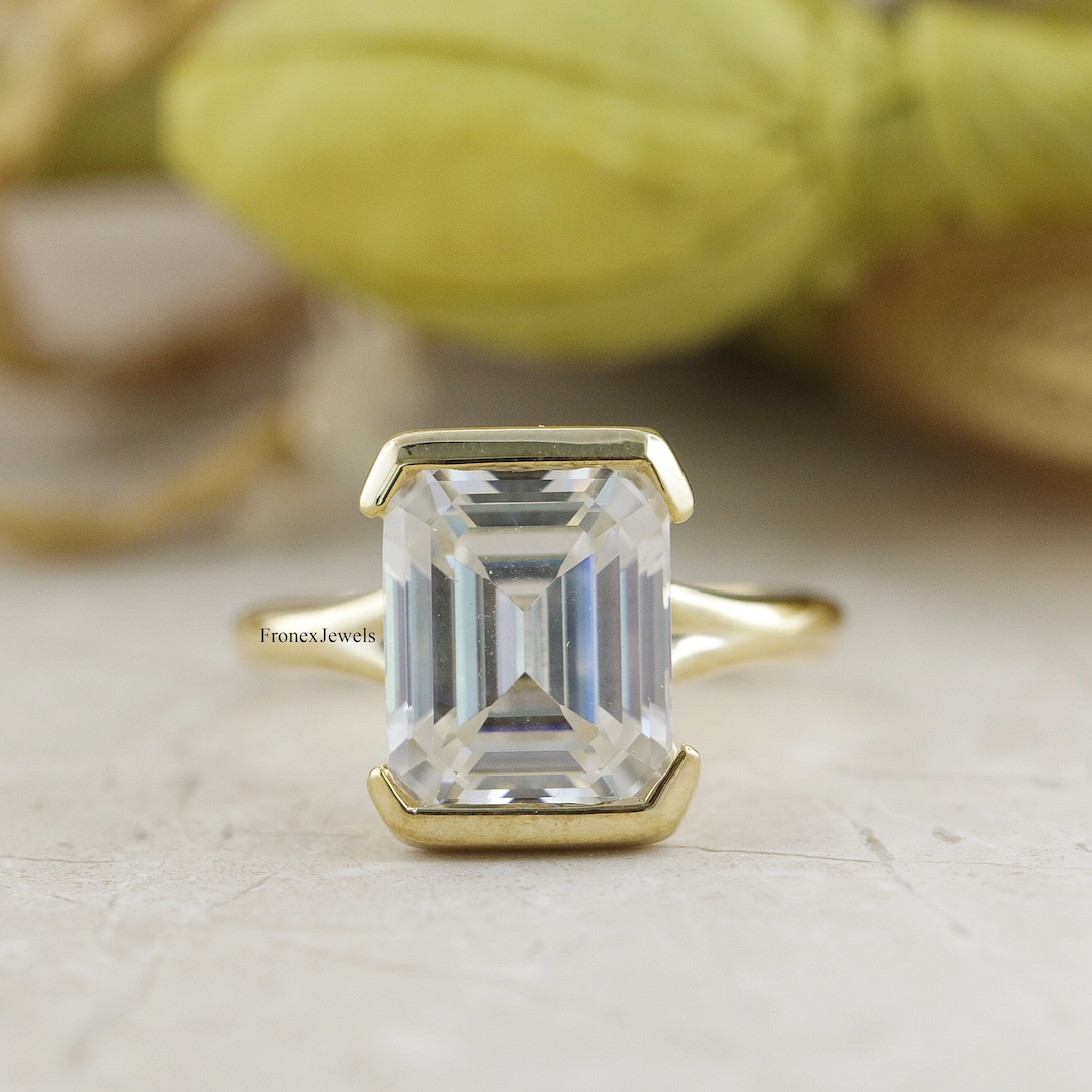 Emerald Cut Half Bezel Set Ring/ Split-shank Wedding Ring/ 2.5 CT ...