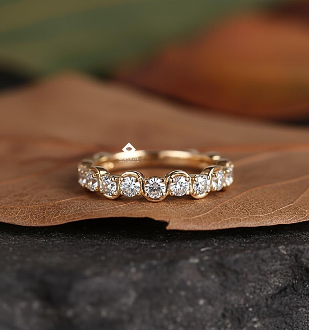 Squiggle Half Eternity Stacking Ring/ 14K Solid Gold Lab Grown Diamond ...