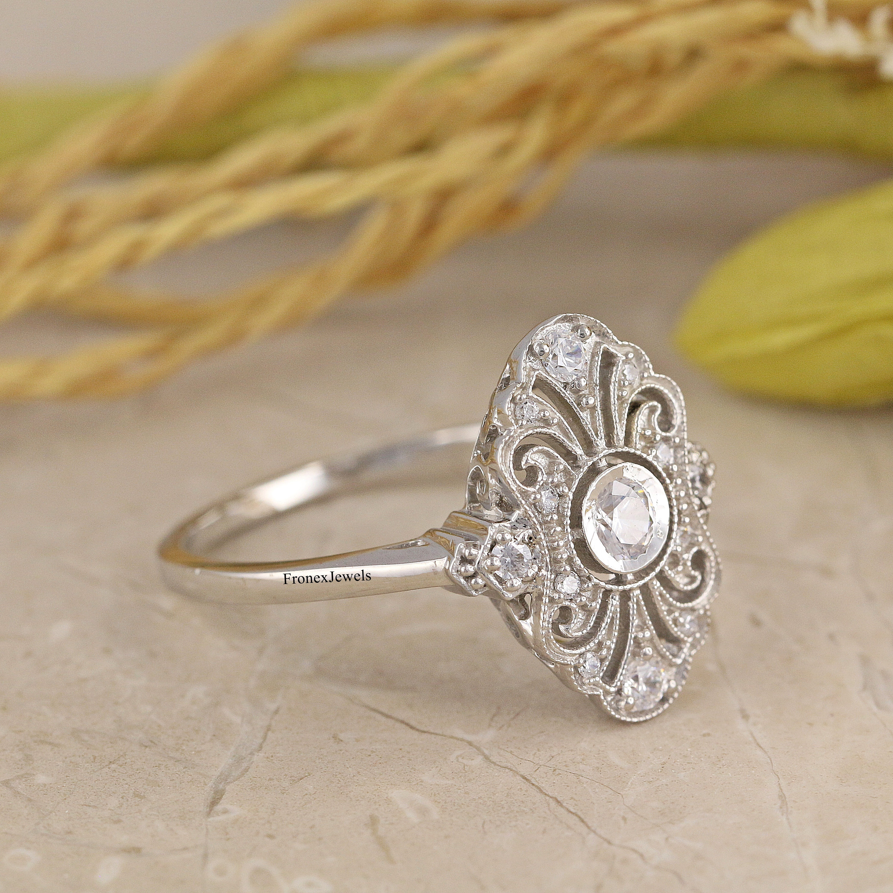 Art Deco Wedding Ring in 14K White Gold/ Edwardian Vintage Style Ring ...
