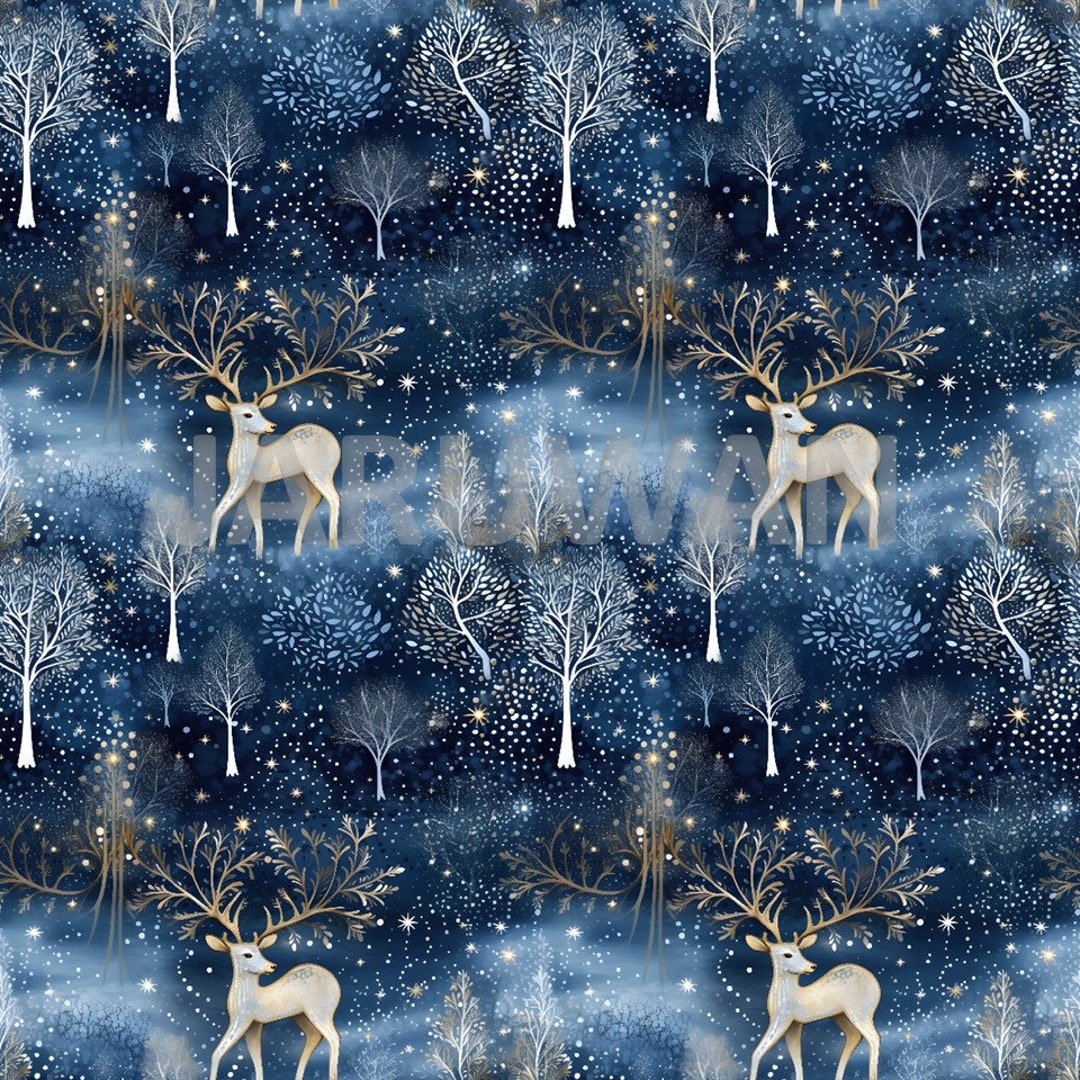 Christmas Reindeer 02 Seamless Pattern, Christmas Forest Seamless ...