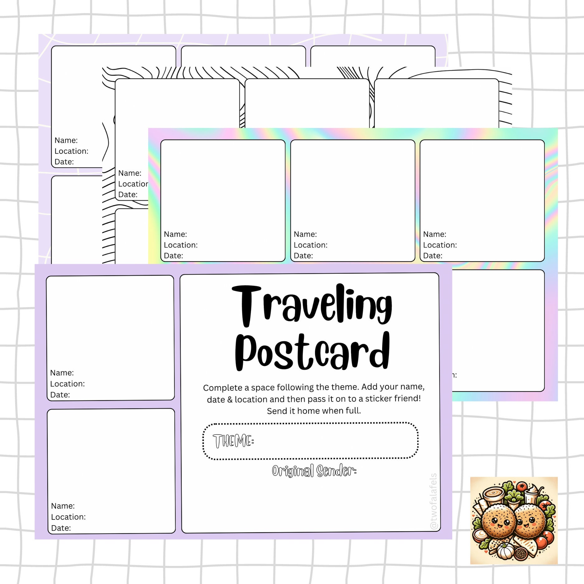 Traveling Sticker Postcards TPC Variety 3-pack (purple)! - Etsy