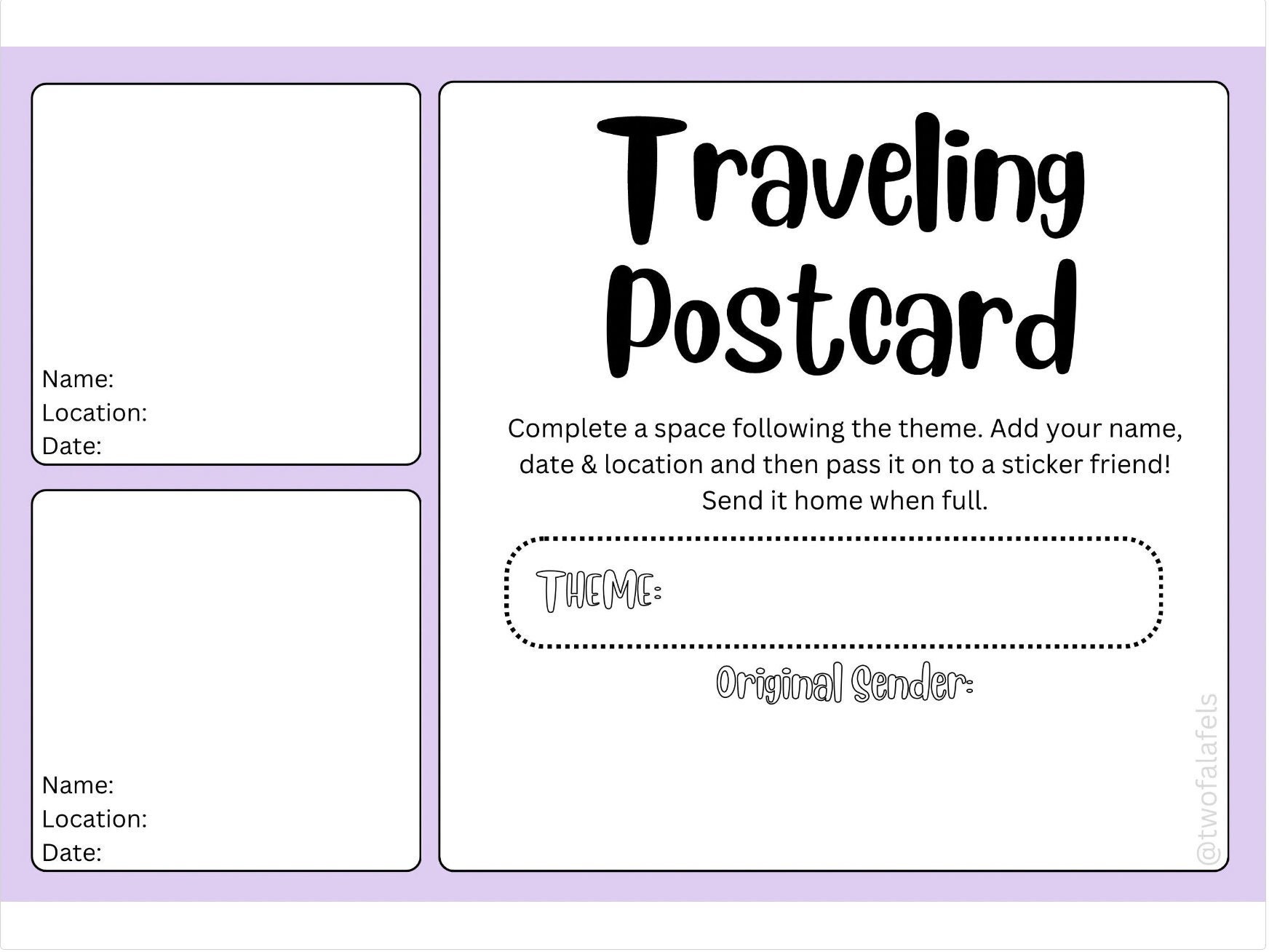 Traveling Sticker Postcards TPC Variety 3-pack purple - Etsy