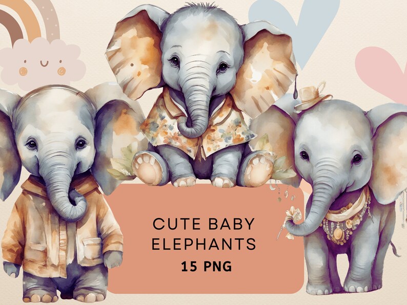 Watercolor Baby Elephant Clipart Bundle, Toy Elephant, Woodland Animal ...