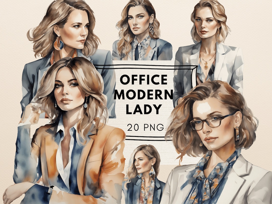 Office Modern Lady Watercolor Clipart Bundle Transparent PNG - Etsy