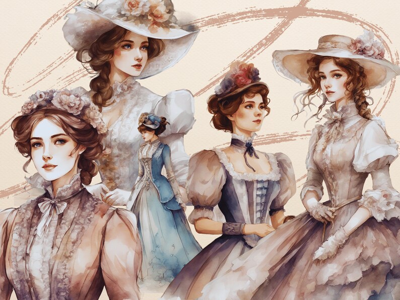 Watercolor Victorian Lady Clipart Bundle, Vintage Lady Illustrations ...