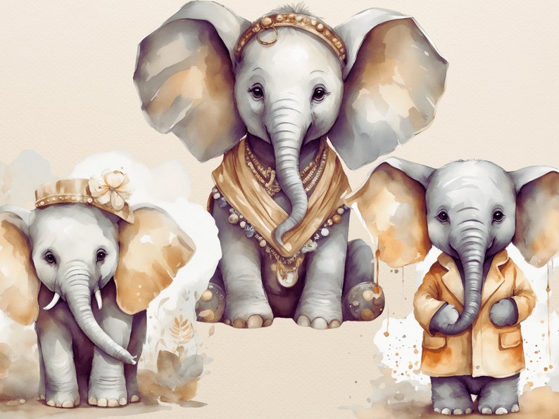 Watercolor Baby Elephant Clipart Bundle, Toy Elephant, Woodland Animal ...