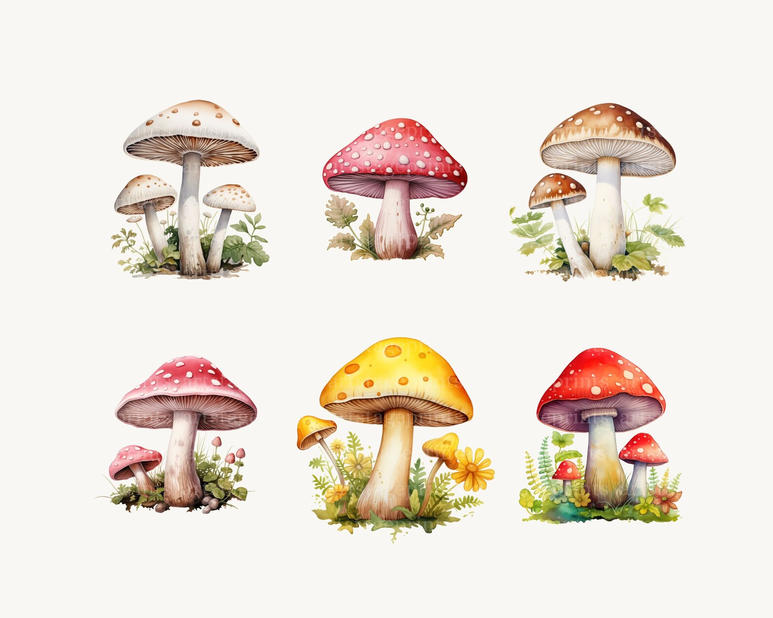 Rainbow Mushrooms Clipart, Fungus Digital Download, Png, Printable ...