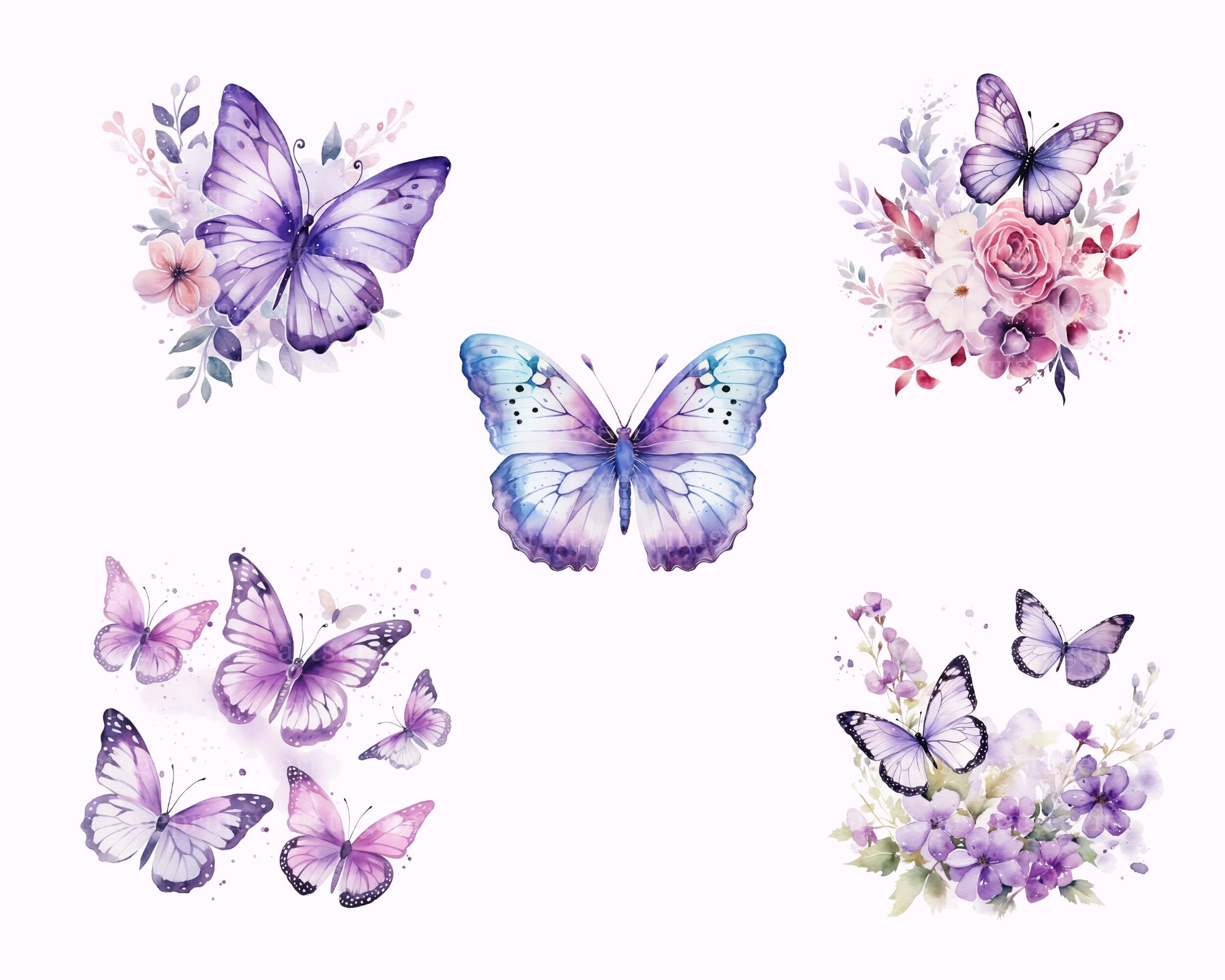 Purple Butterflies Clipart, PNG, Watercolor Spring Digital Download - Etsy