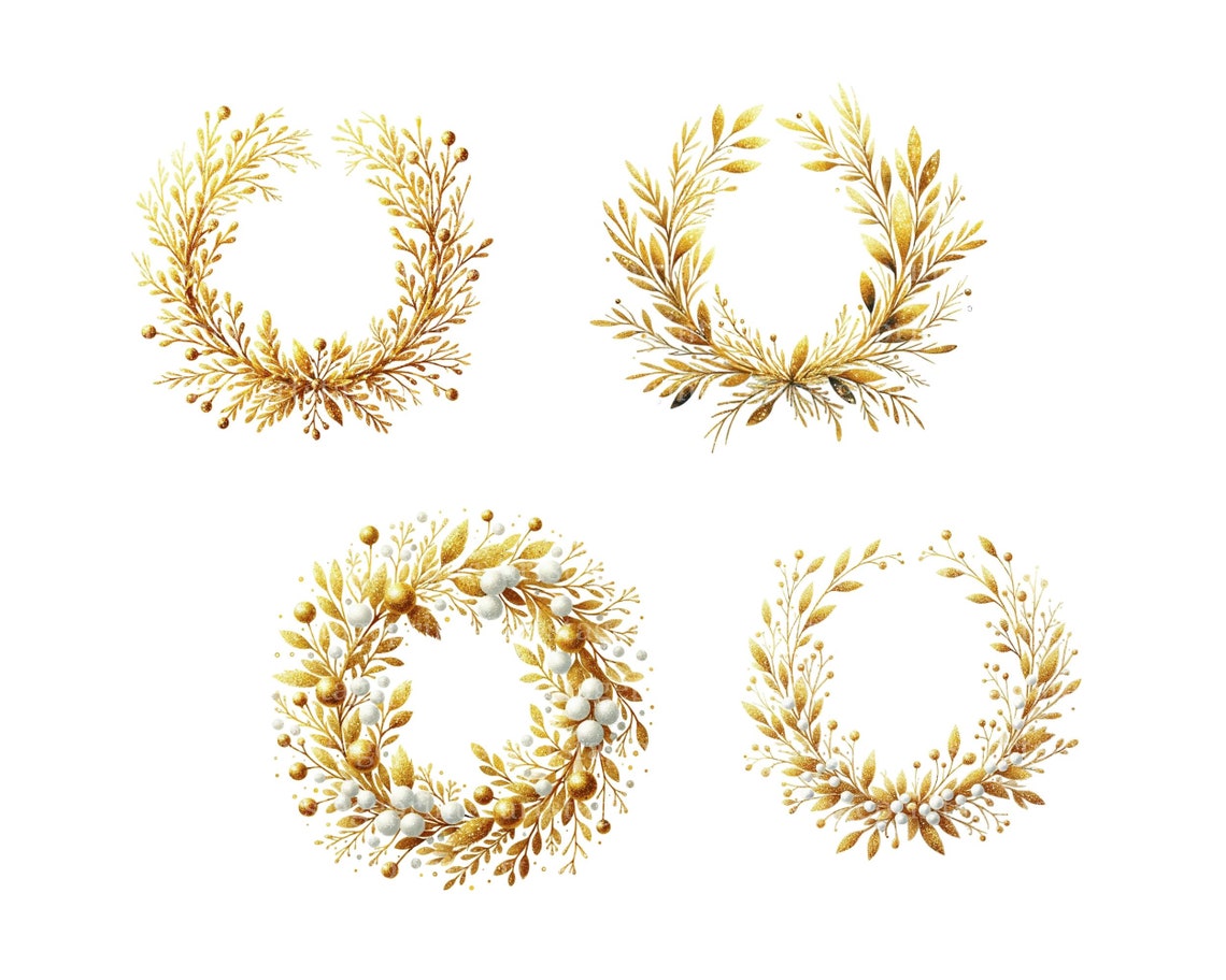 Gold Wreath Clipart, Digital Download, Png, 300 Dpi, Watercolor ...