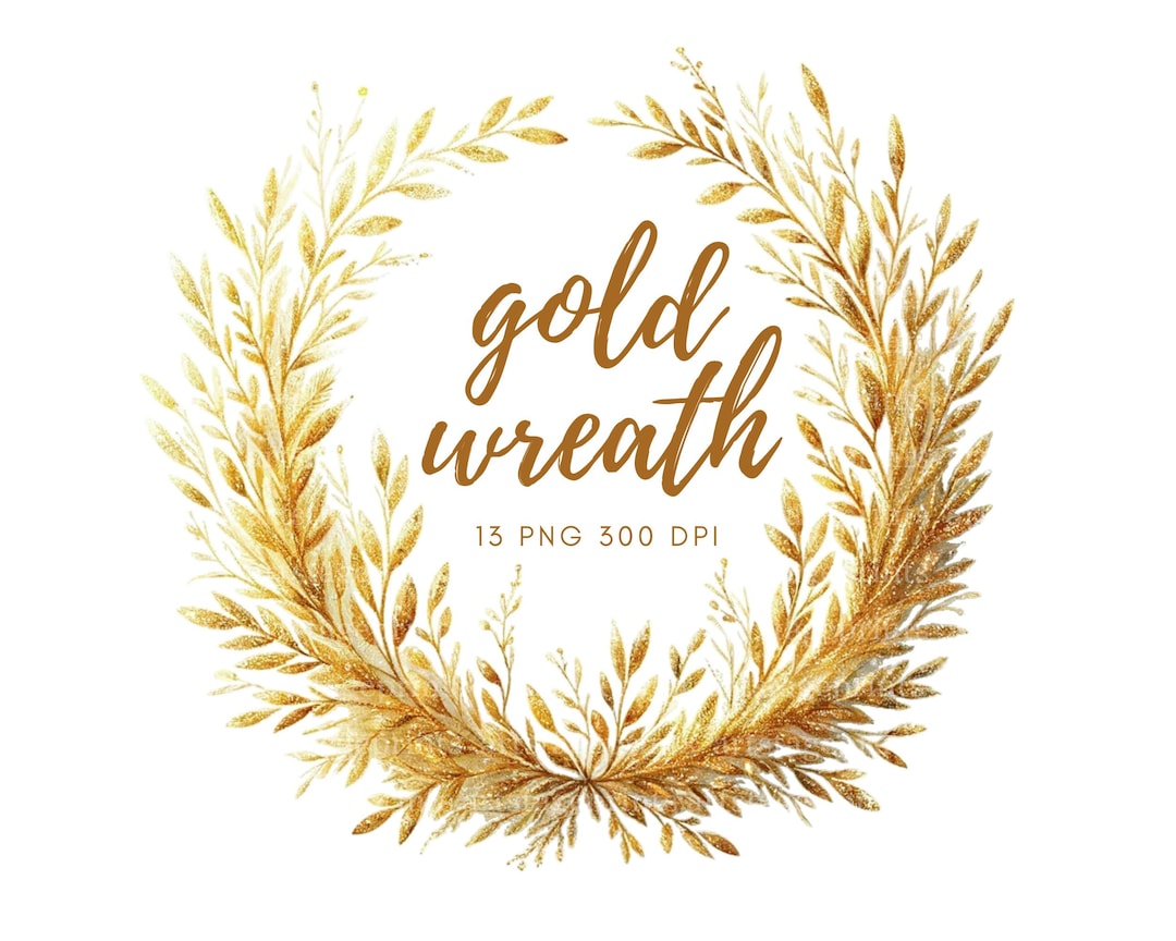 Gold Wreath Clipart, Digital Download, Png, 300 Dpi, Watercolor ...