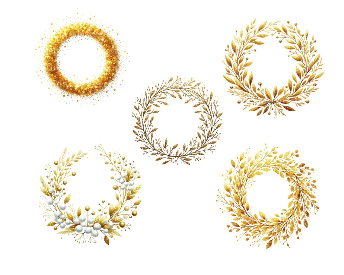 Gold Wreath Clipart, Digital Download, Png, 300 Dpi, Watercolor ...
