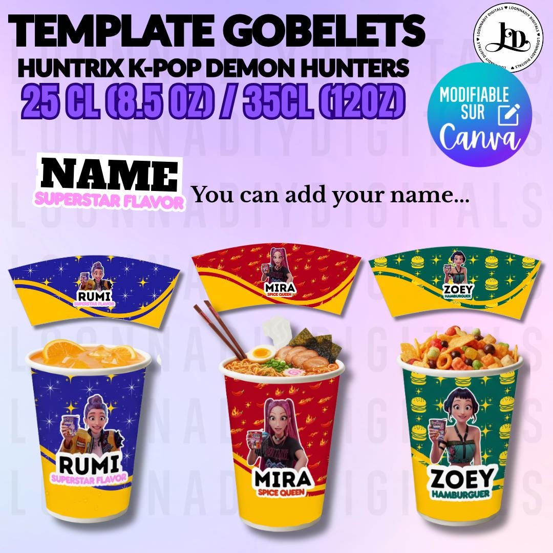 Huntix K-pop Demon Hunters Cup Template - Paper Cup Wrappers - Inspired ...