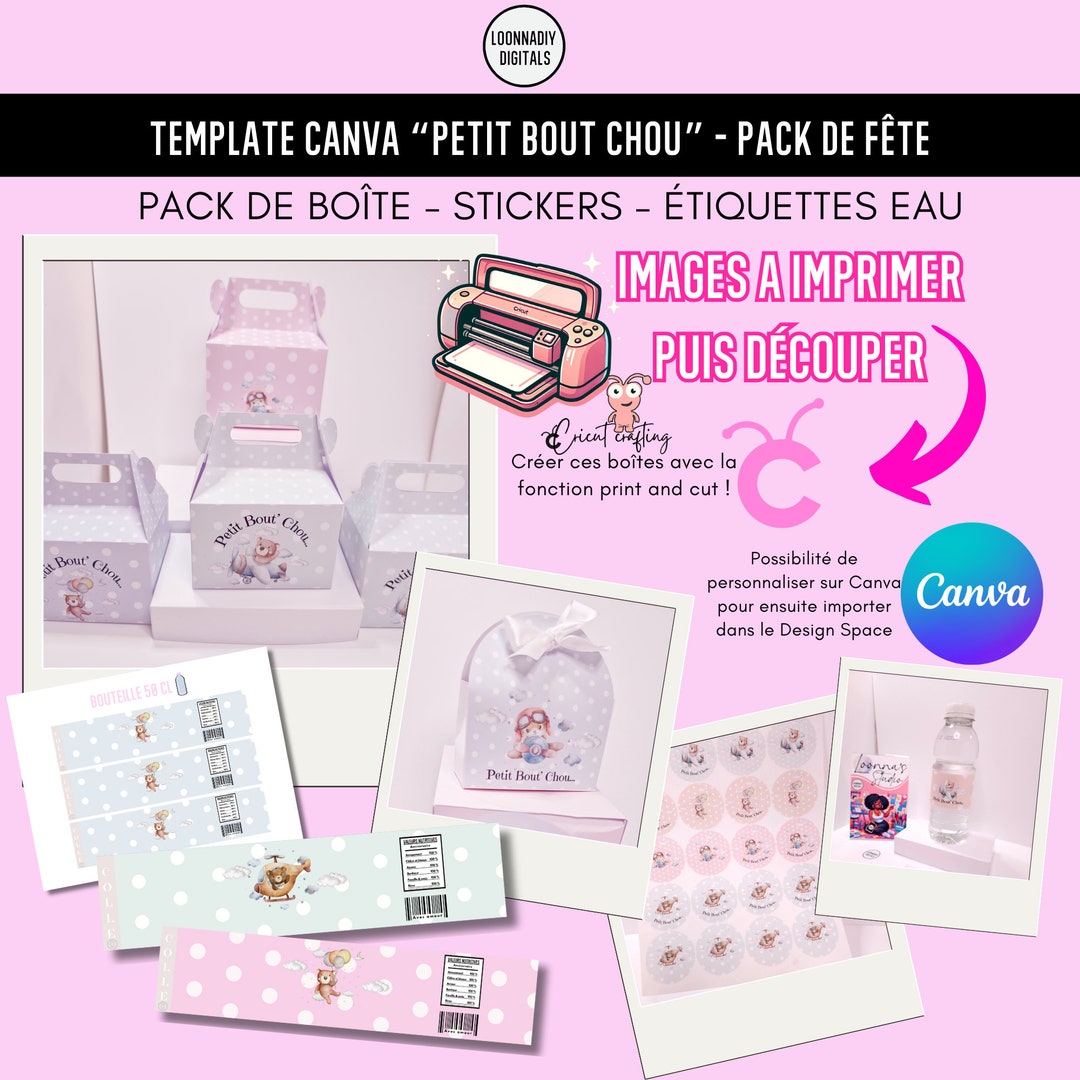 Pack of petit Bout' Chou Templates for Cricut and Canva Print and Cut ...