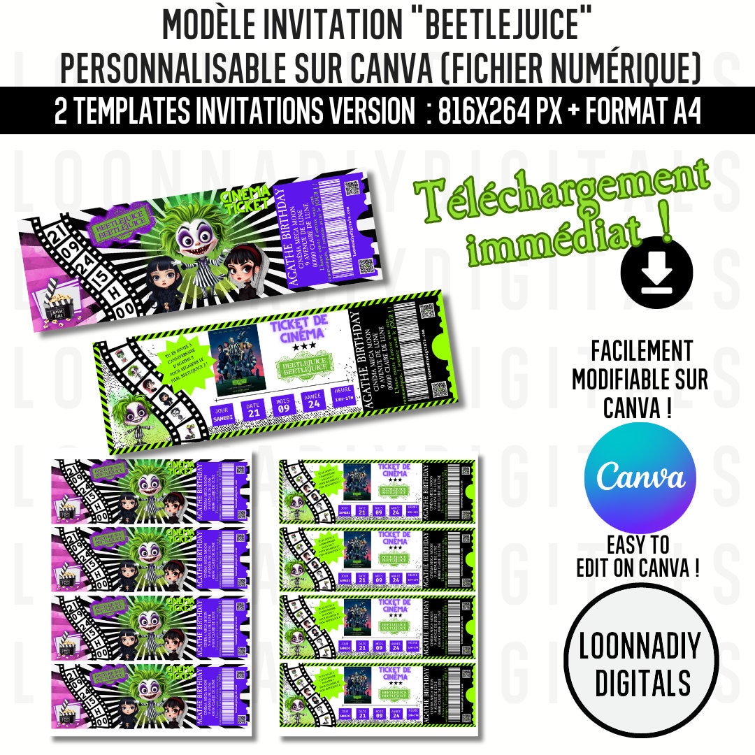 Invitation Personnalisable Sur Canva – Thème Beetlejuice | Formats ...