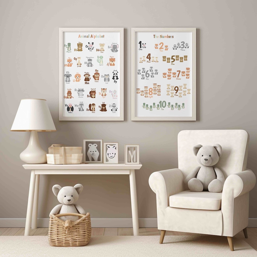 Animal Alphabet and Numbers Prints for Nursery, Set of 2 Printable ...