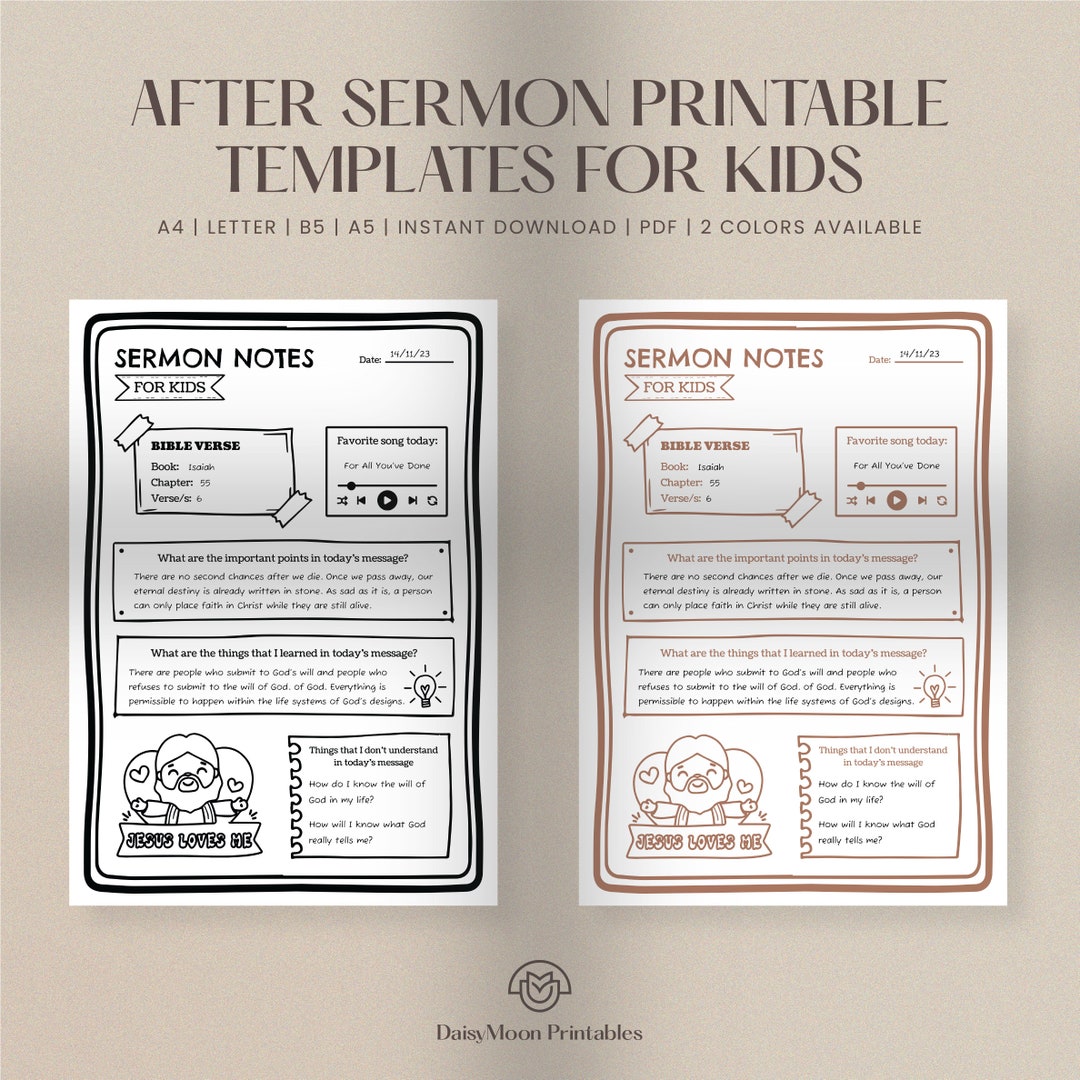 Printable Sermon Template for Kids Bible Study Kids Template - Etsy