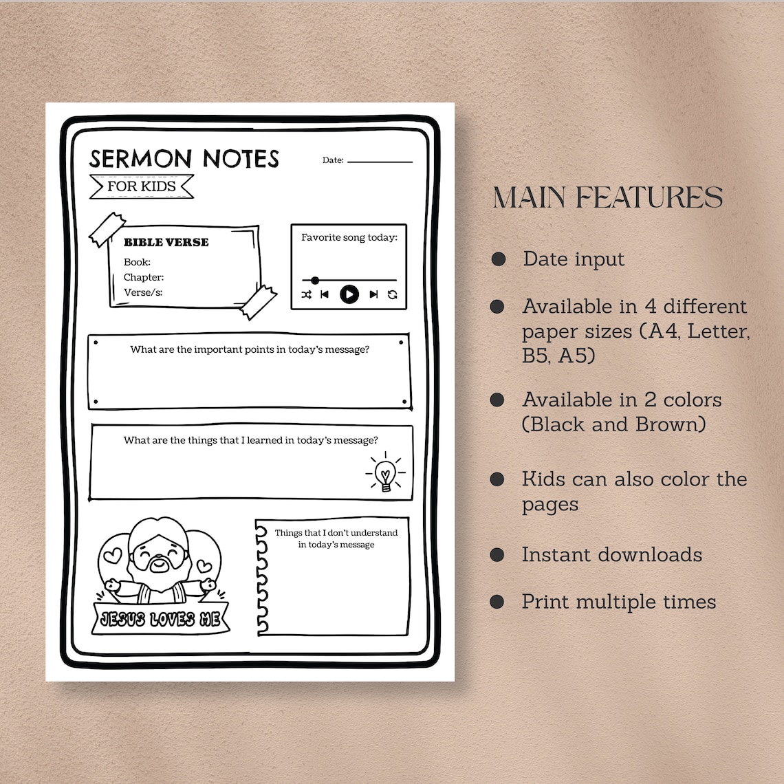 Printable Sermon Template for Kids Bible Study Kids Template Bible ...