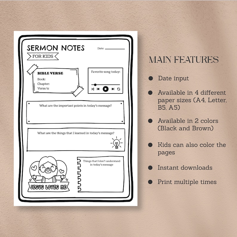 Printable Sermon Template for Kids Bible Study Kids Template Bible ...