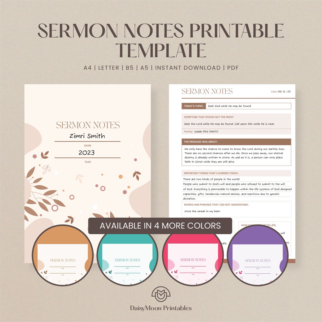 Printable Sermon Notes Template Bible Study Printable Sermon Notes ...