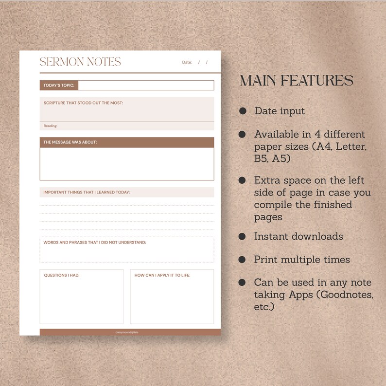 Printable Sermon Notes Template Bible Study Printable Sermon Notes ...