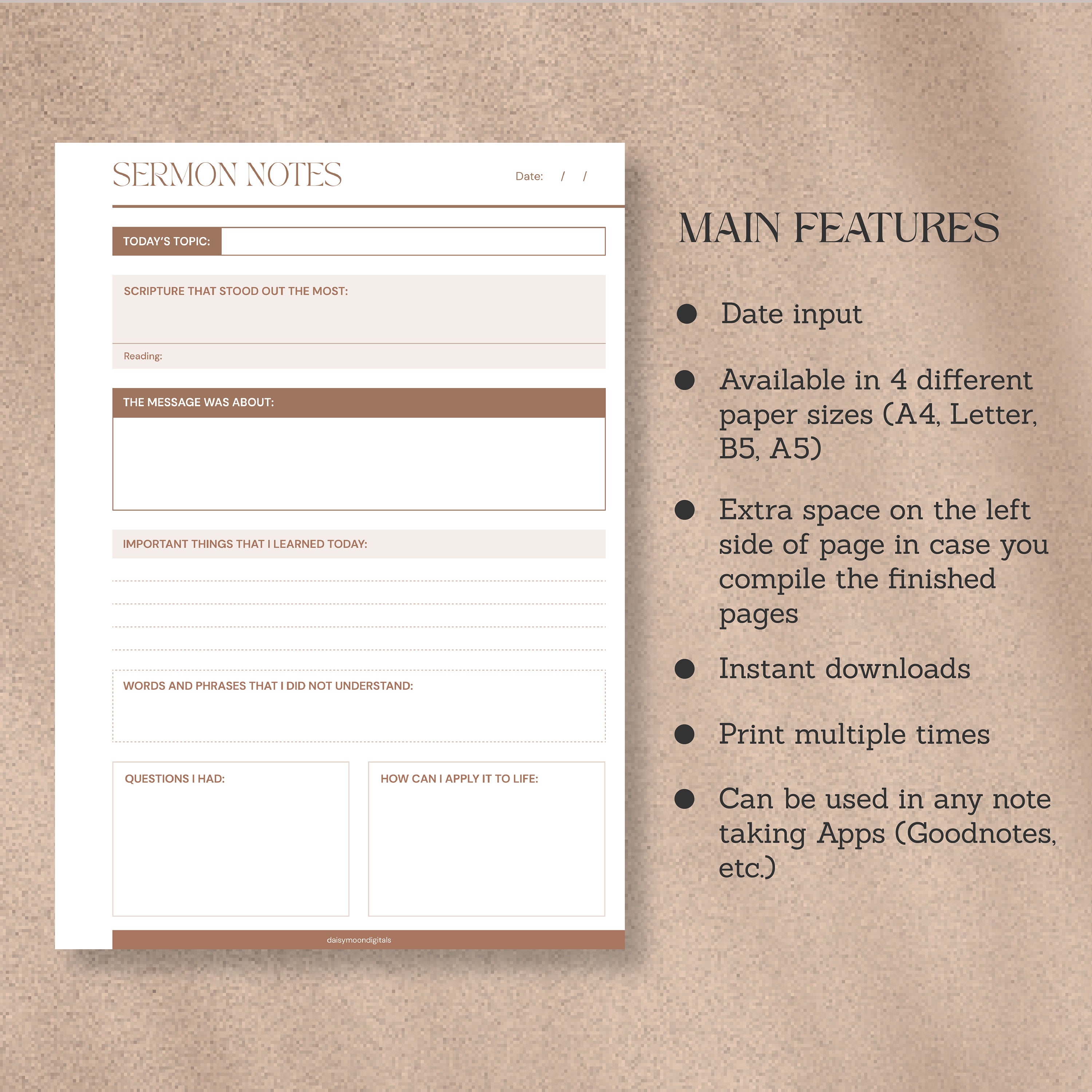 Printable Sermon Notes Template Bible Study Printable Sermon Notes ...