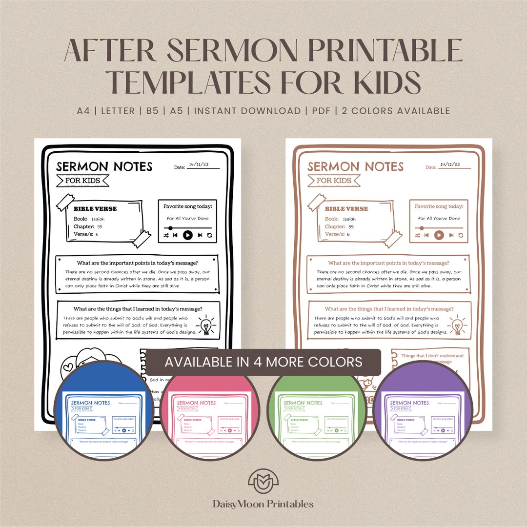 Printable Sermon Template for Kids Bible Study Kids Template Bible ...
