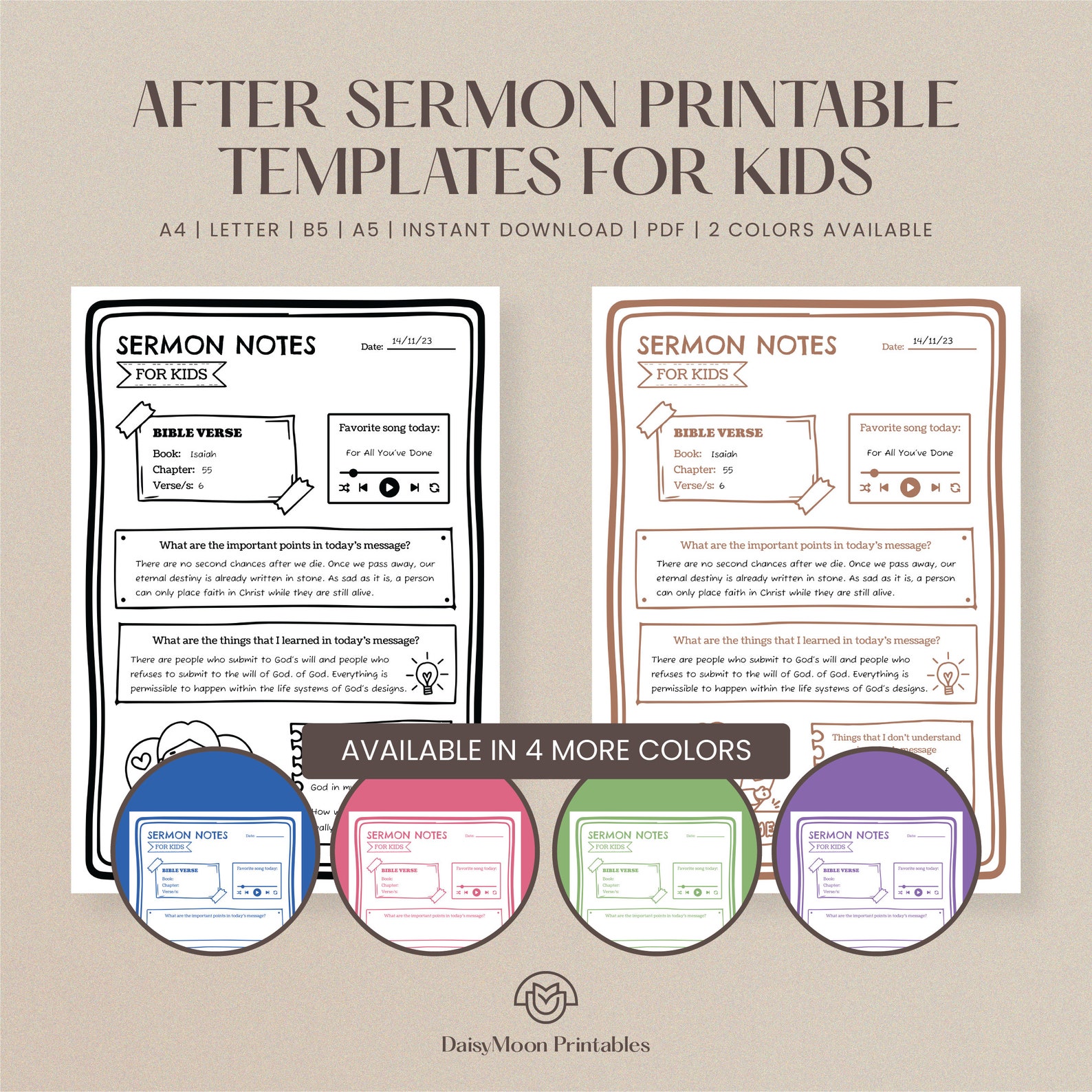 Printable Sermon Template for Kids Bible Study Kids Template Bible ...