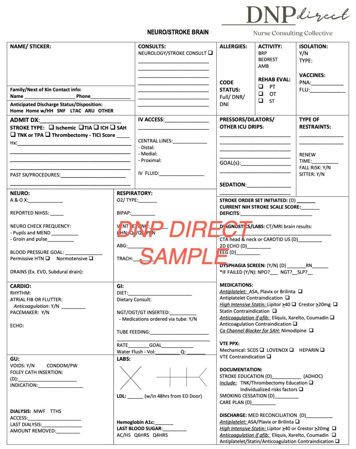 Neuro/stroke Report Sheet/sbar/brain for Stroke/tele/stepdown/icu ...