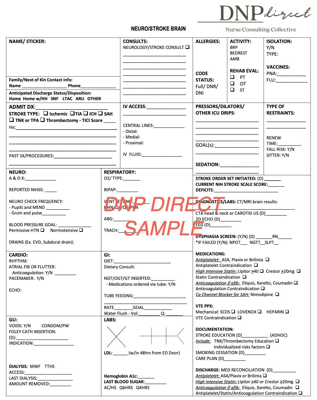 Neuro/stroke Report Sheet/sbar/brain for Stroke/tele/stepdown/icu ...