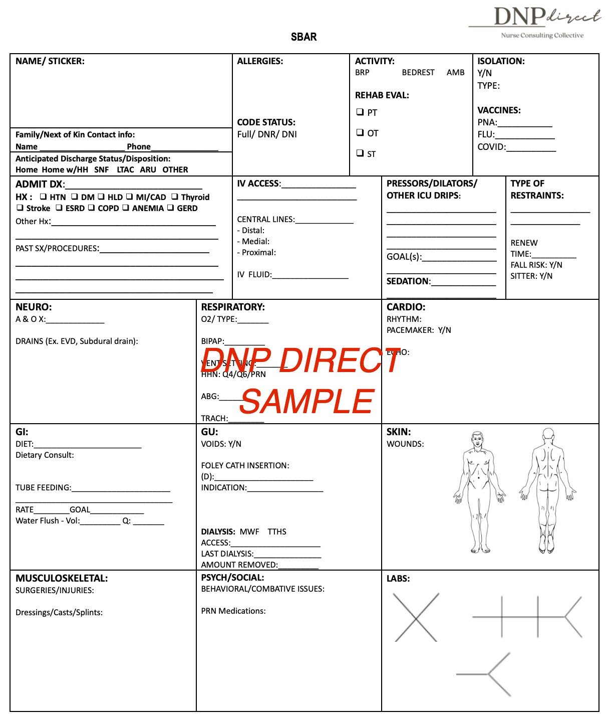 Nursing Report Sheet/sbar/brain for All Nurses New Grad Rn/student ...