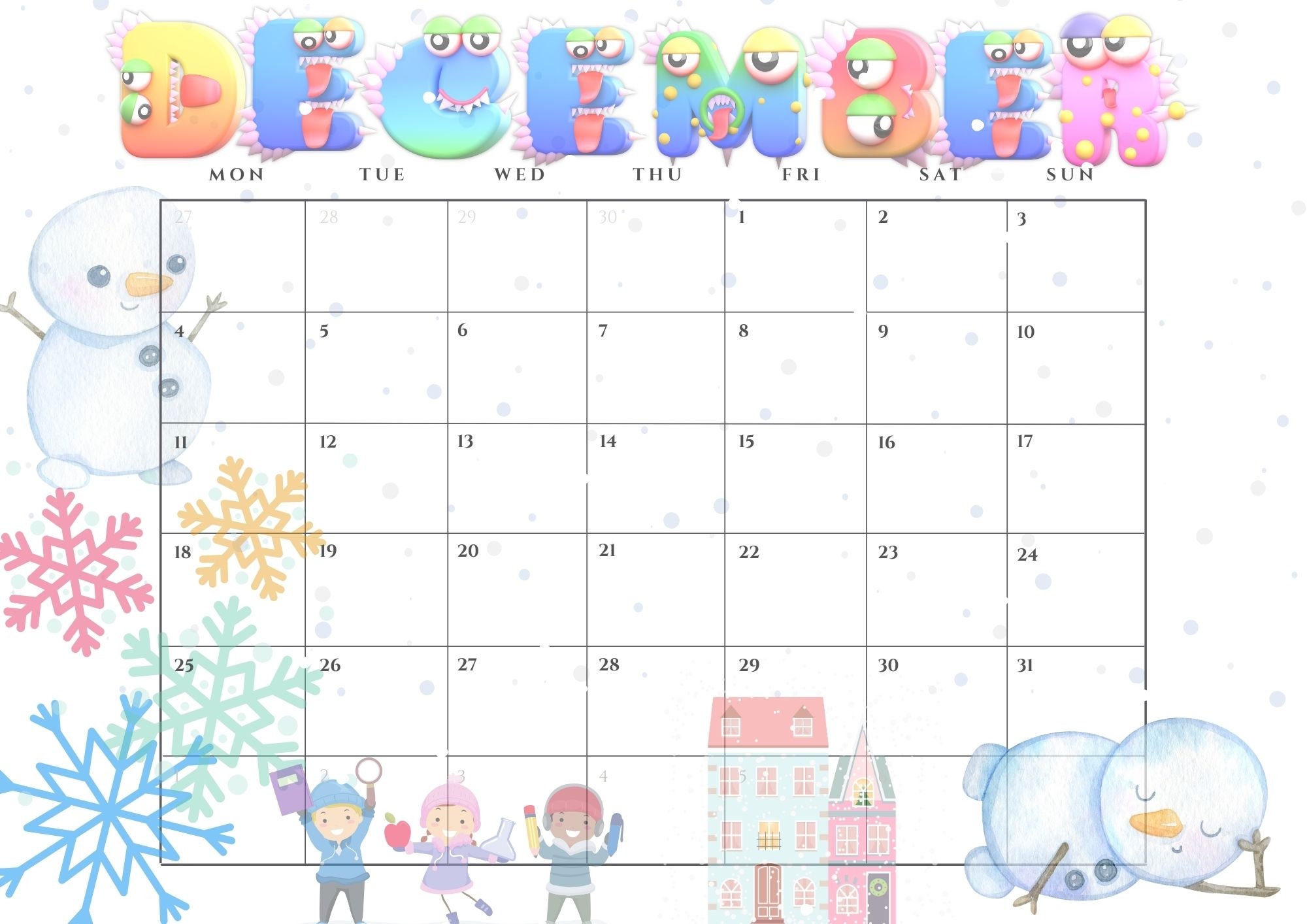 2023 December Calendar. Digital Printable Winter Theme - Etsy UK