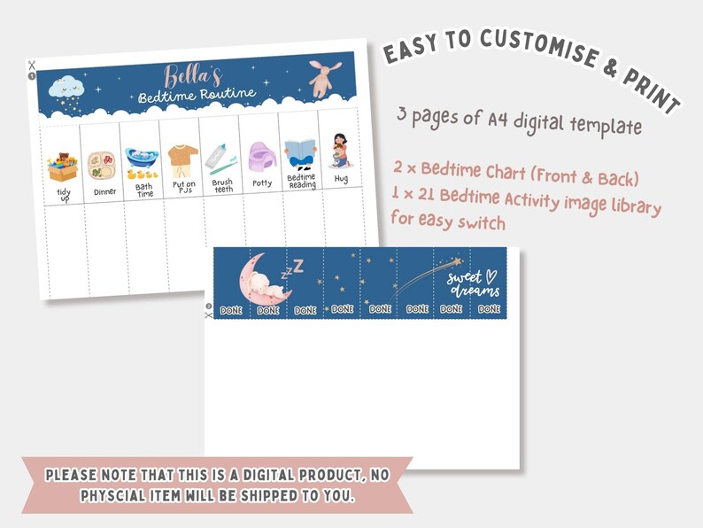 Bedtime Routine Chart Printable for Toddler Daily Bedtime - Etsy