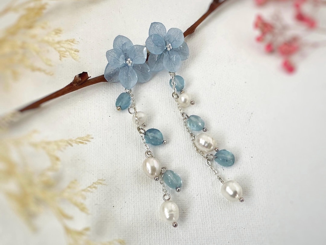 Real Blue Hydrangea Drop Earrings/gift for Women/real Flower Earrings ...