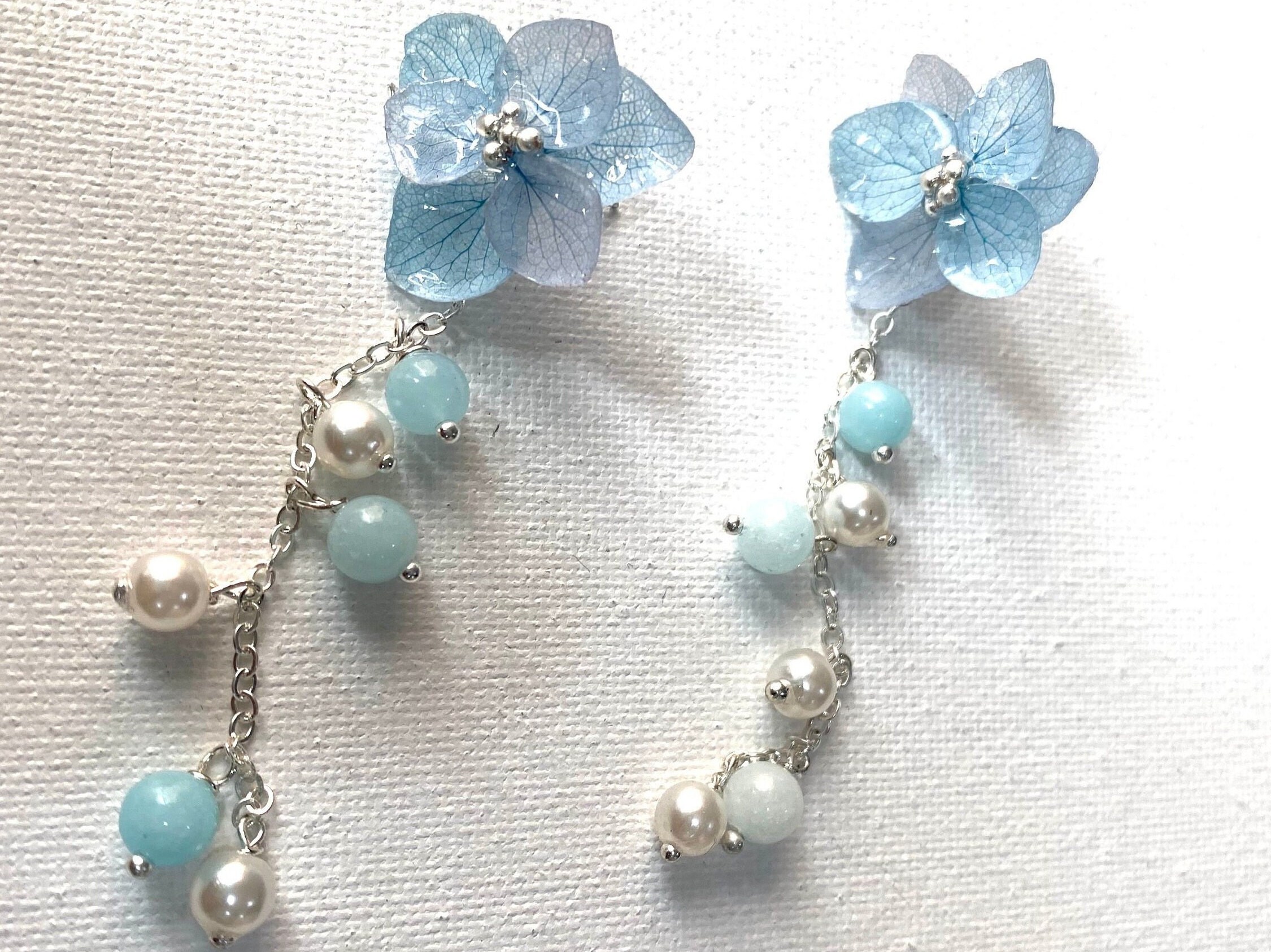 Real Hydrangea Drop Earrings Available in Pink and Blue/ Real Flower ...