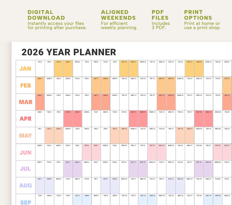 2026 Wall Calendar | Large Printable Yearly Planner (digital Download ...